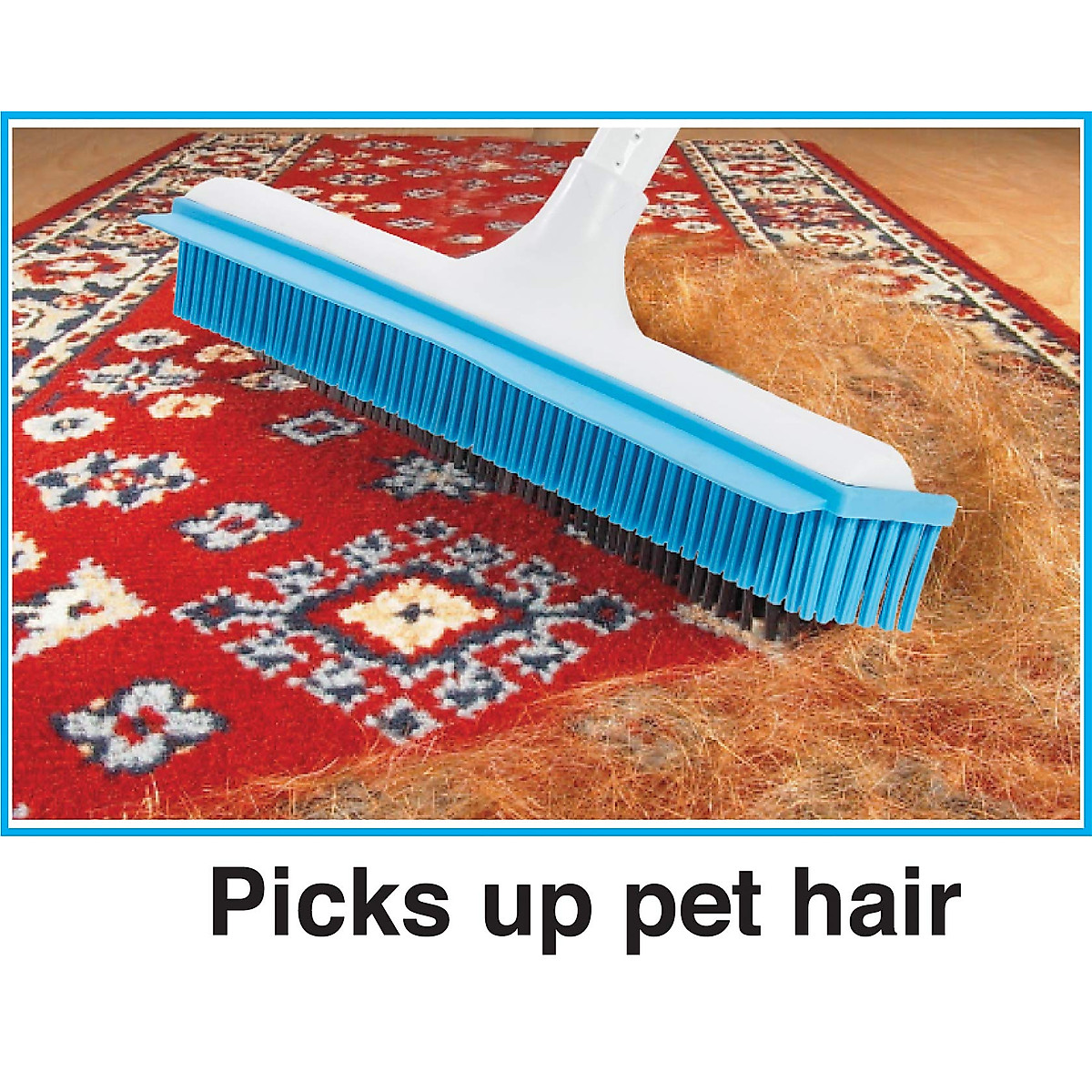 X-Broom- All Purpose Rubber Bristle Carpet Broom with Full-Length Squeegee to Remove Pet Hair, Dust, Dirt, Water