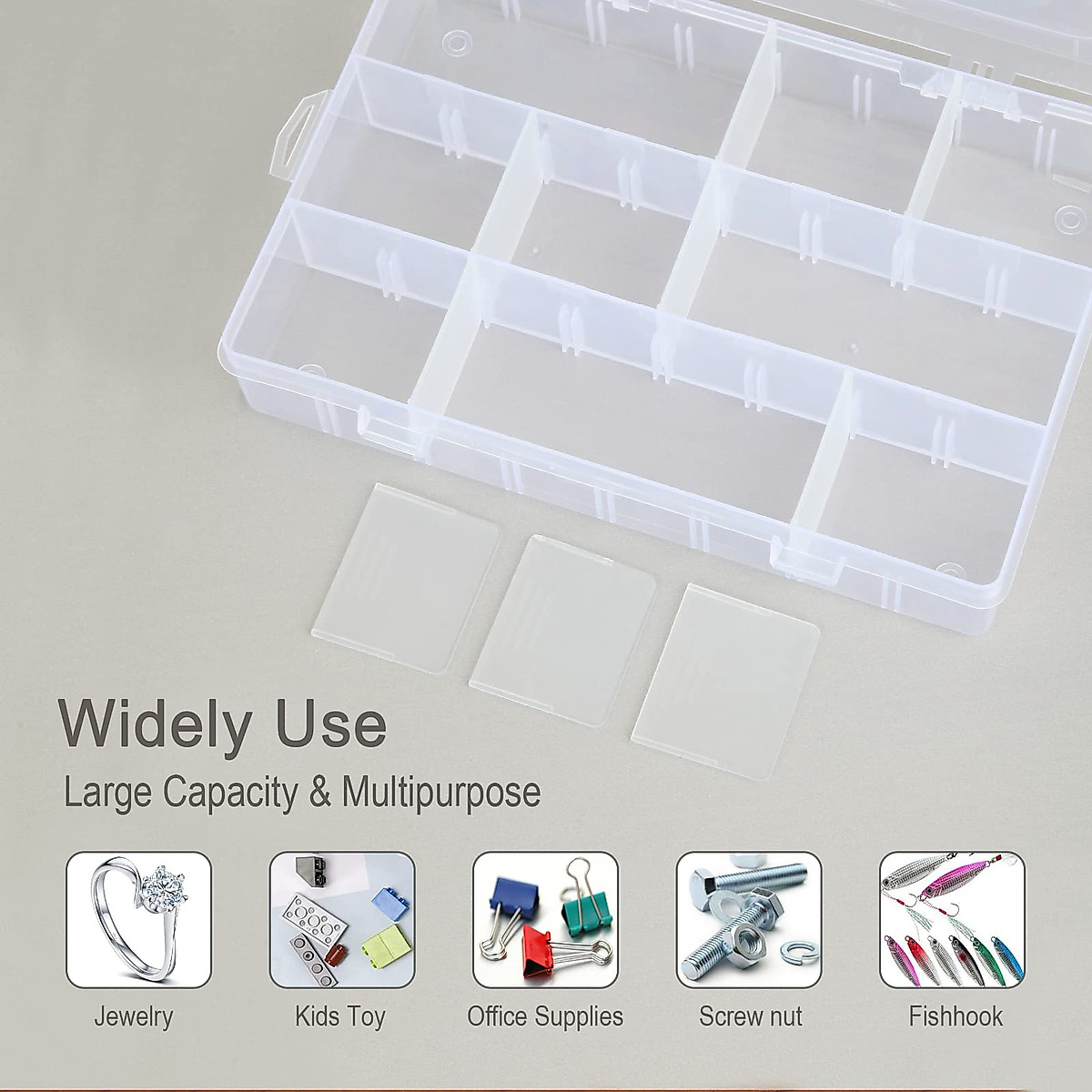 FICJEAD 2Pack 12 Grids Craft Organizers and Storage Bead Organizer Tackle Box Organizer with Adjustable Divider, Plastic, Clear