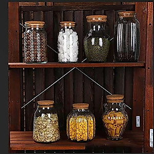 Piscepio Canister Glass Jars with Cork Lids Set of 3 in 38oz, 41oz & 56oz, Embossed wooden Stopper Glass Containers, Retro Design Decorative Kitchen Counter, Pantry Jars for Candy Cookie Food Storage