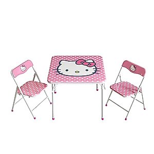 Idea Nuova Sanrio Hello Kitty 3 Piece Children's Activity Square Table and 2 Folding Chairs Set, Ages 3+