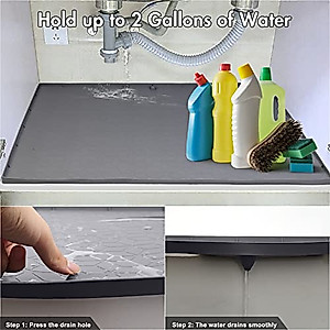 Jitner Under Sink Mat for Kitchen Waterproof, 34" x 22" Silicone Under Sink Tray, Flexible Sink Cabinet Protector Mats with Drain Hole for Kitchen ＆ Bathroom, Hold up to 3 Gallons Liquid