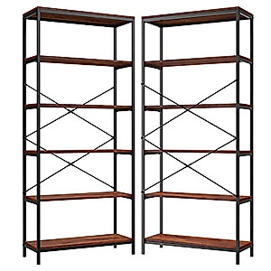 6 Tier Industrial Bookshelf, 71" Tall Open Bookcase, Rustic Wood Organizer Shelves on Metal Frame, Multi-Functional Storage Shelf Rack for Bedroom Living Room Garage Office Basement