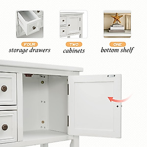 Aprilsoul Buffet Sideboard with Storage, Console Table with 4 Drawers, 2 Cabinets and Bottom Shelf for Livingroom Apartment Hallway, White