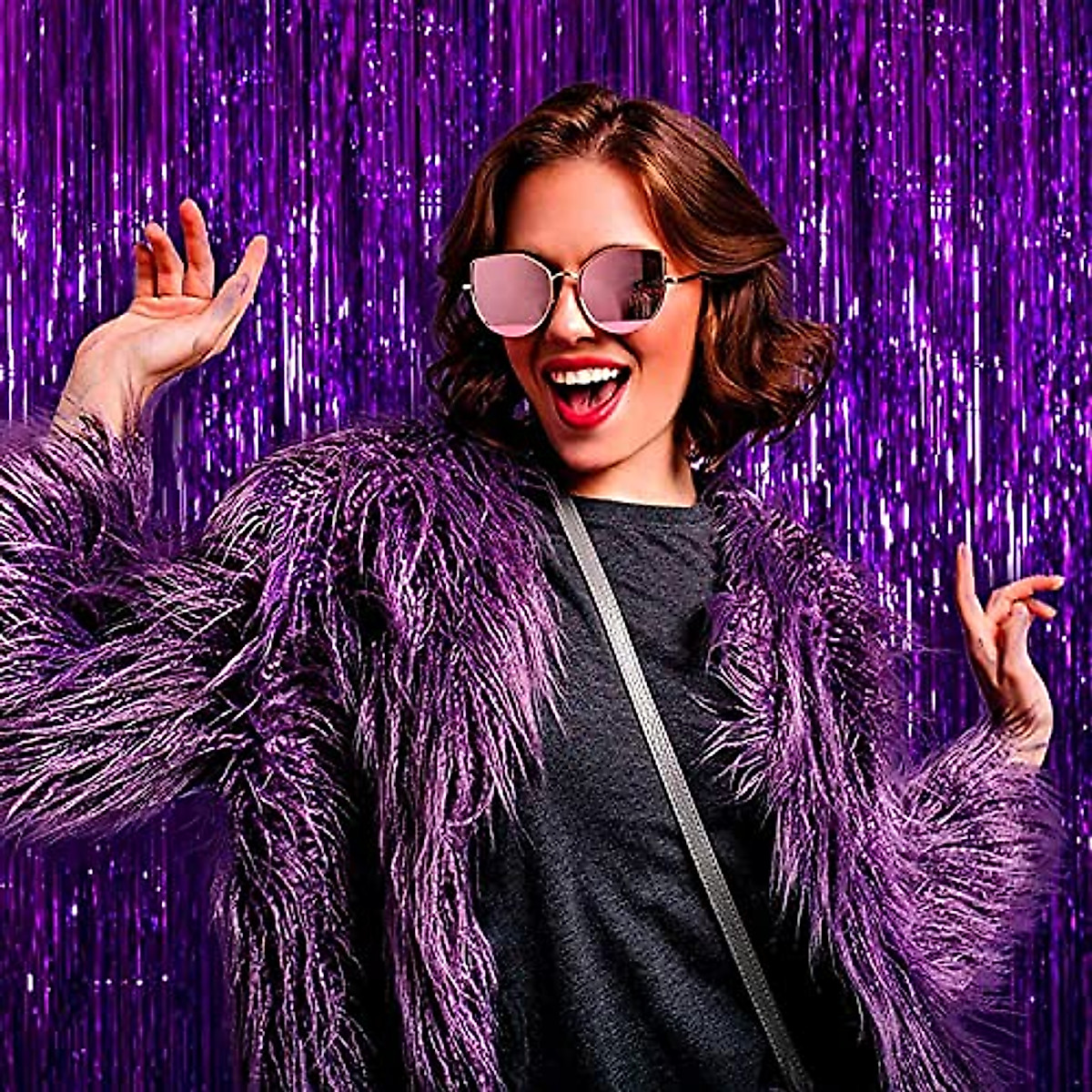 Graduation Party Decorations Purple Gold 2023/Purple Graduation Decorations 2023/Purple Gold Birthday Decorations for Women/ISU Foil Fringe Curtains Backdrop Sparkle Metallic Foil Curtains