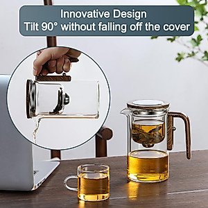 Enchanti Tea Pot, Witchcraft Teapot, Magical Teapot, Glass Tea Pot with Strainer, Water Separation Glass Teapot with Wooden Handle, Glass Teapot with Infuser (600ml 1Pcs)