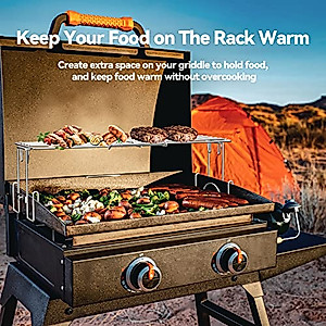 Skyflame Adjustable Griddle Warming Rack for 17" 22" 28" 36" Griddles, Universal Stainless Steel Cooking Grate BBQ Accessories Compatible with Blackstone/Pit BOSS/Camp Chef