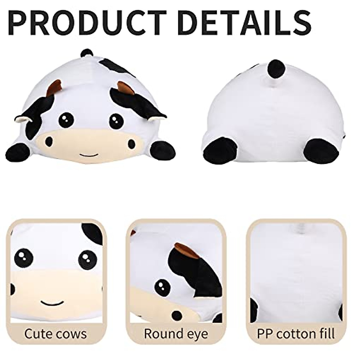ROPELOK Giant Cow Stuffed Animals Plush Toy, Cow Plush Pillow, 19.6" Stuffed Cow Plush for Kids Children Xmas Birthday Gifts (Round Eyes)