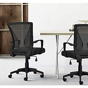 Furniwell Office Chair Home Office Desk Chair Mid Back Mesh Desk Chair Ergonomic Lumbar Support Computer Chair Swivel Rolling Task Chair with Armrest (Black)