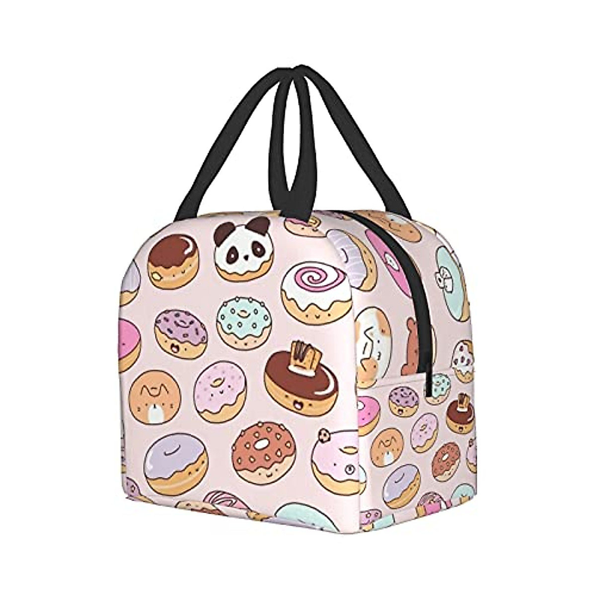 Insulated Lunch Bag Reusable Lunch Box, Cooler Lunch Tote Bag With Front Pocket for Women Men School Picnic Office Work, Kawaii Donuts