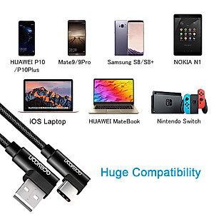 aceyoon Right Angle USB C Cable 1ft, 3-Pack Braided USB to USB C Cable 90 Degree Elbow Dual L Shape Comaptible for iPhone 15 Pro Max, Samsung Galaxy S8 S9 S10, Pixel 2 3 3XL, P30 P20 Mate20