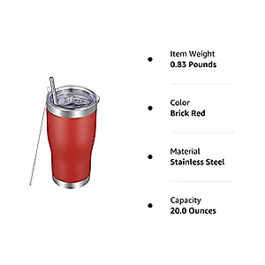 VEGOND 20oz Tumbler Stainless Steel Tumbler Cup with Lid And Straw Vacuum Insulated Double Wall Travel Coffee Mug(Brick red 1 Pack)
