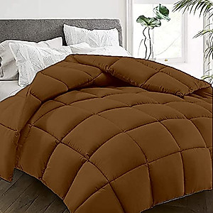 California Bedding All Season Cotton Finish Comforter Set | Alaskan King 132x120 Inch | Down Alternative 1 Duvet Insert & 2 Pillow Cover | 8 Corner Tabs | Microfiber Fill, Brown/Choco Solid