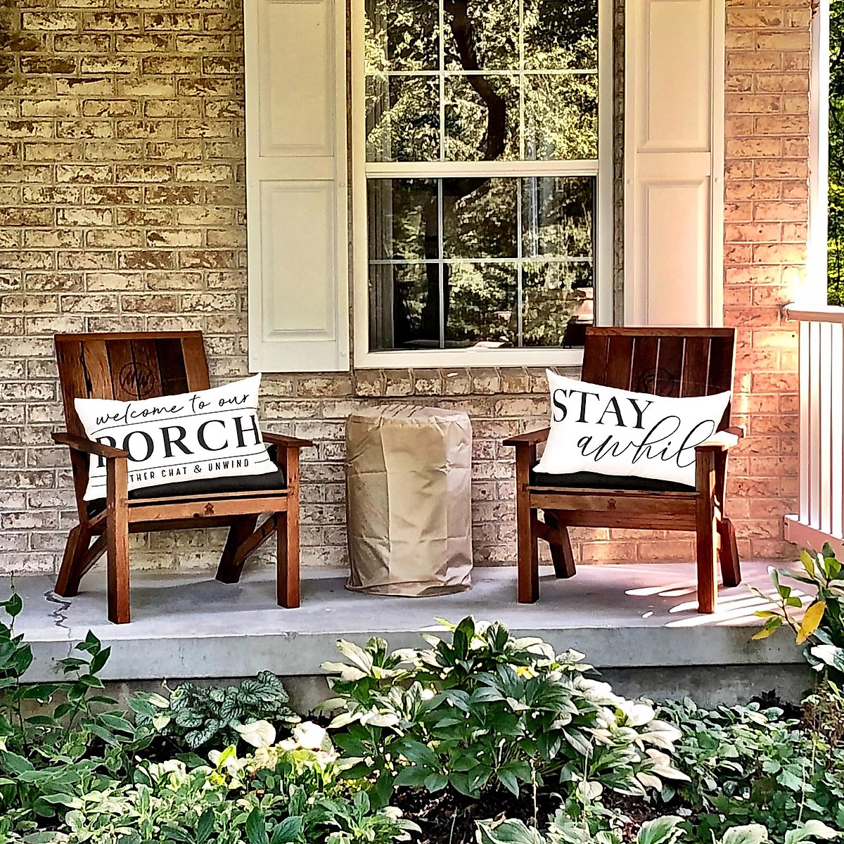 TAJWE Outdoor Pillow Covers Waterproof 12x20 Set of 2 Welcome to Our Porch Stay Awhile Cushion Cases for Patio Furniture Sofa Couch Decor