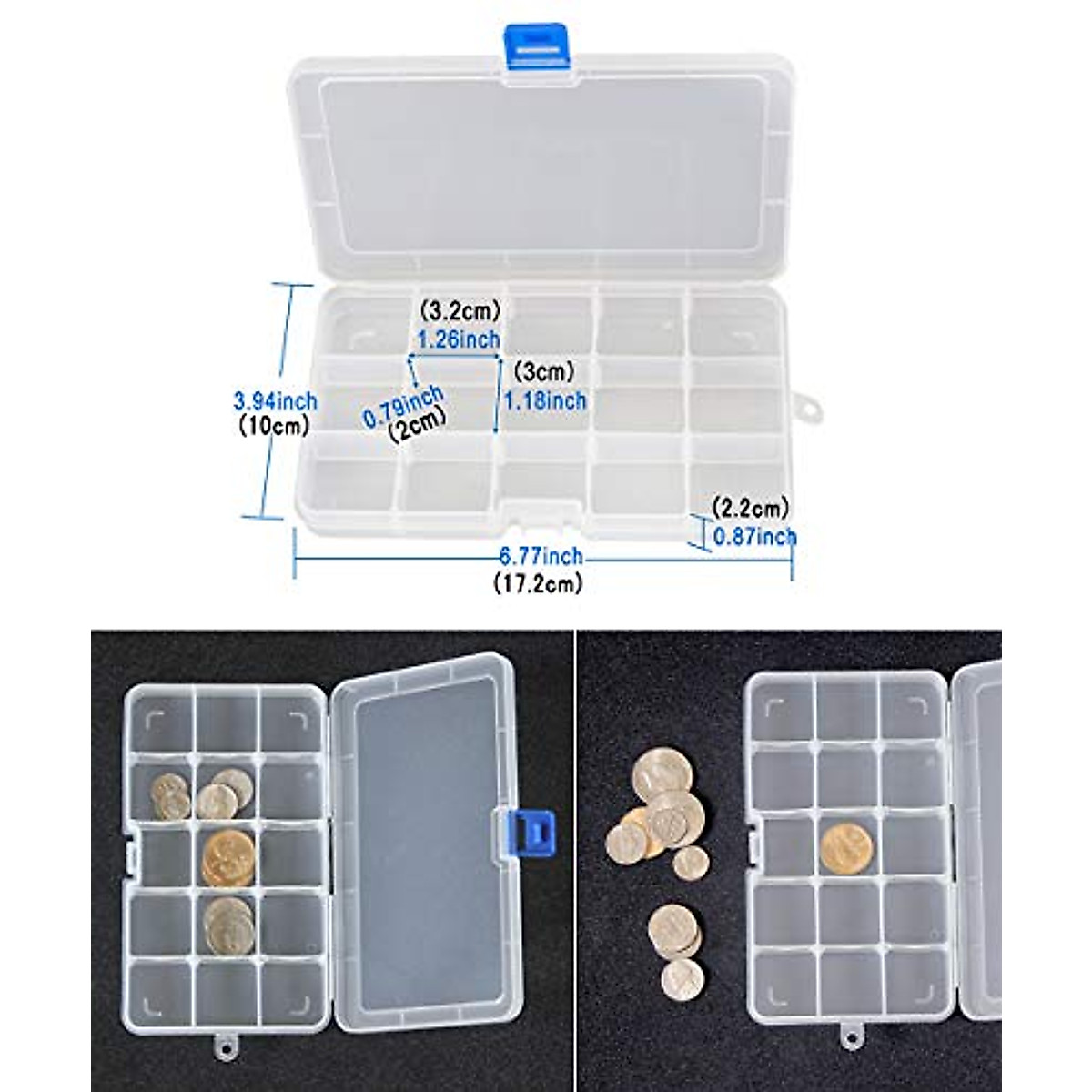 DUOFIRE Plastic Organizer Container Storage Box Adjustable Divider Removable Grid Compartment for Jewelry Beads Earring Container Tool Fishing Hook Small Accessories（15 grids，White x 4）