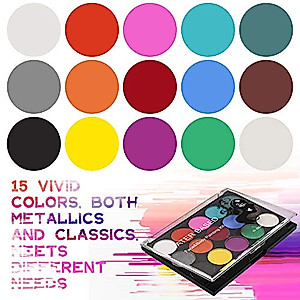 Senbos Face Paint Kits for Kids, 15 Colors Water Based Non-Toxic Quality Palette Body Face Painting Supplies Face Paint Set Washable Face Body Makeup Kits with 2 Brushes for Party Cosplay