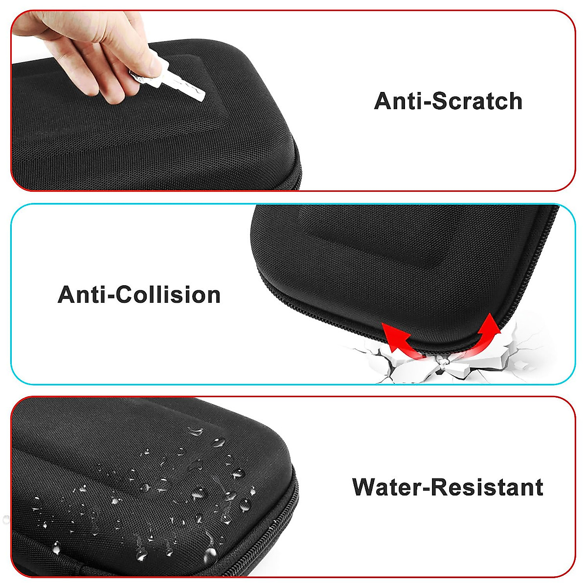 Accessories Kit for Nintendo Switch Games Starter, 2x Steering Wheel, 2x Grip Kit, 1x Travel Carry Case(5 in 1 Black)