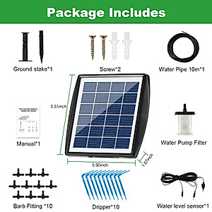 Solar Auto Irrigation System, Solar Powered Drip Irrigation Kit with 2200mAh Battery & 6 Timer Modes, NVRGIUP Indoor Outdoor Automatic Self Watering System for 10 Potted Plants in Green House, Garden