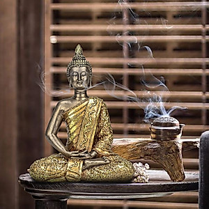 TERESA'S COLLECTIONS Antique Gold Buddha Statue Zen Decor, Small Meditation Decor Resin Decorative Yoga Collectible Figurines for Indoor Home Desk Tabletop Spiritual Living Room Decorations, 9.1"