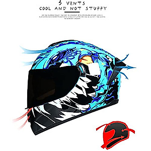 MotuoMr Unisex-Adult Full Face Motorcycle Helmet DOT Approved Motorbike Moped Street Bike Racing Crash Helmet with Graphic (Blue Monster Color Mirror, Small)