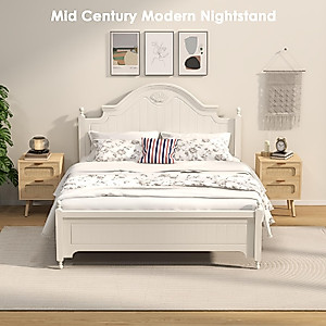 YMBSBUY Rattan Nightstand Set of 2,Night Stand Bedside Table with 2 Drawers,Mid Century Modern Nightstand End Table for Bedroom,Dorm,Small Spaces,Boho Wood Side Table with Storage,Natural,2 Pack