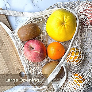 Yiplus Cotton Mesh Produce Bag, 2 Pack Reusable Ecology Washable Organic Shopping Grocery Farmer Market Bags String Net Tote for Vegetables and Fruit with Long/Short Handle (Beige)