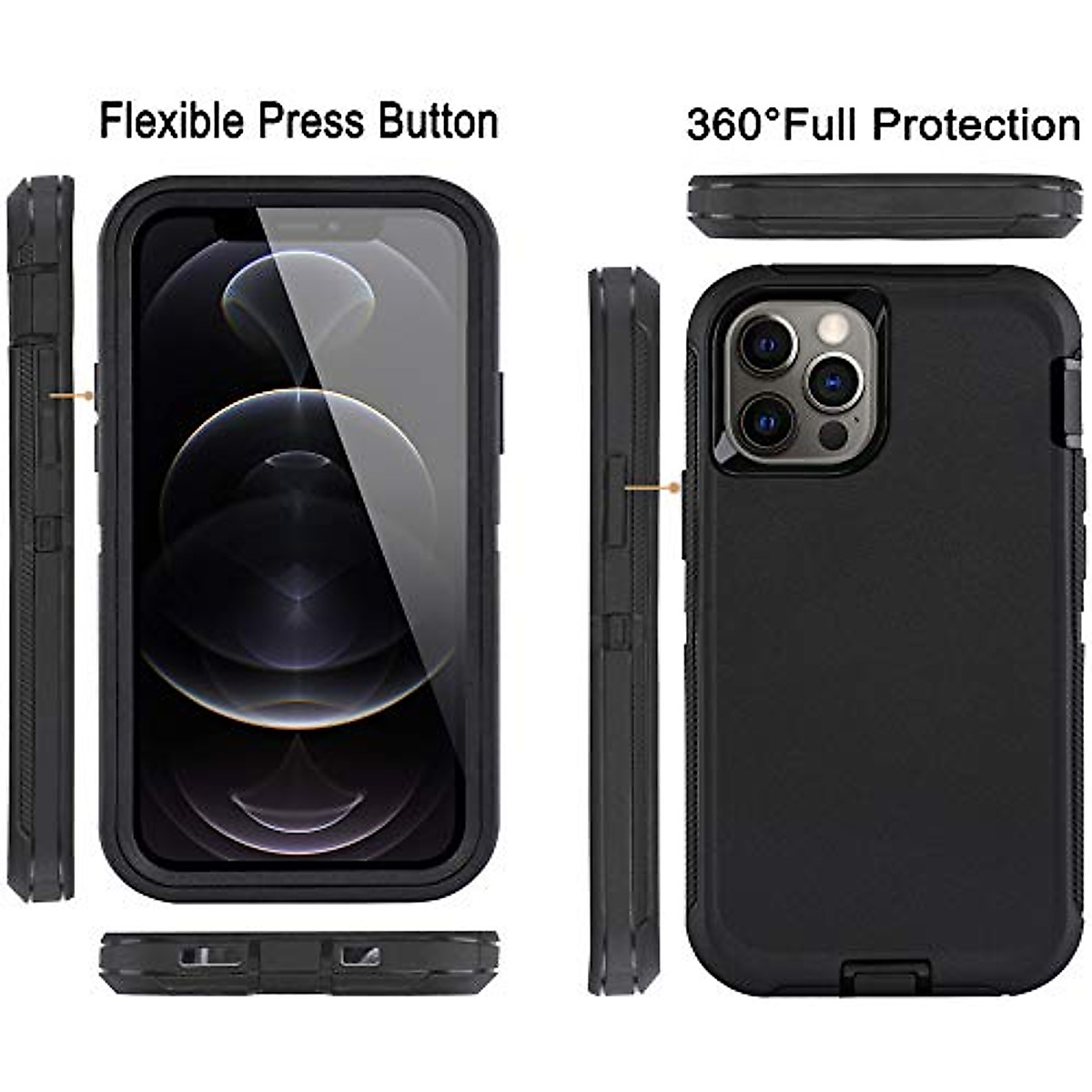 Case for iPhone 12 Pro Max Case 6.7" with 2 Screen Protector, Full Body Rugged Heavy Duty Military Grade Cover, Shockproof Drop-Proof Protection Durable Phone Case (Black)