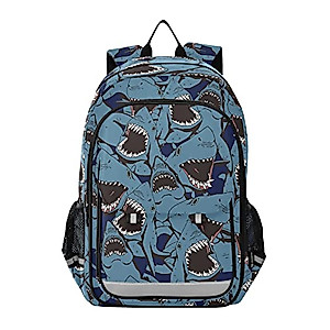 ALAZA Angry Shark Animal Print Blue Laptop Backpack Purse for Women Men Travel Bag Casual Daypack with Compartment & Multiple Pockets