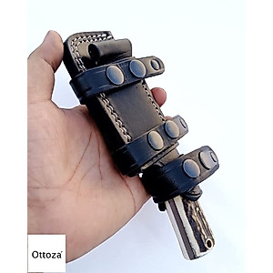Ottoza Handmade Small Knife Sheath - Leather Knife Sheath RIGHT HAND Bushcraft Knife Sheath - Hunting Knife Sheath - Survival Knife Sheath - Horizontal Carry Black TOP GRAIN LEATHER No:171