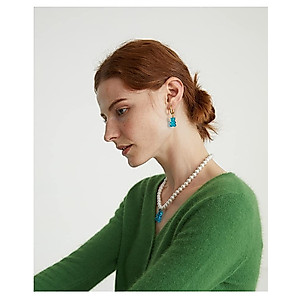 VINCHIC Cute Bear Earrings for Women 18k Gold Drop Earrings Dangle Blue Earrings