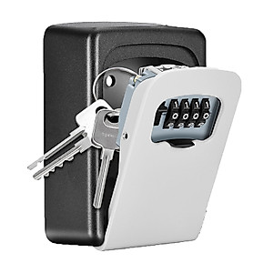 Key Lock Box Wall Mounted, Fayleeko 4 Digit Combination Lockbox for Outside, House Keys - 5 Keys Capacity, Key Safe Security Storage Lock Box for Indoor, Outdoor, Garage, Garden, Store (1-Pack, Gray)