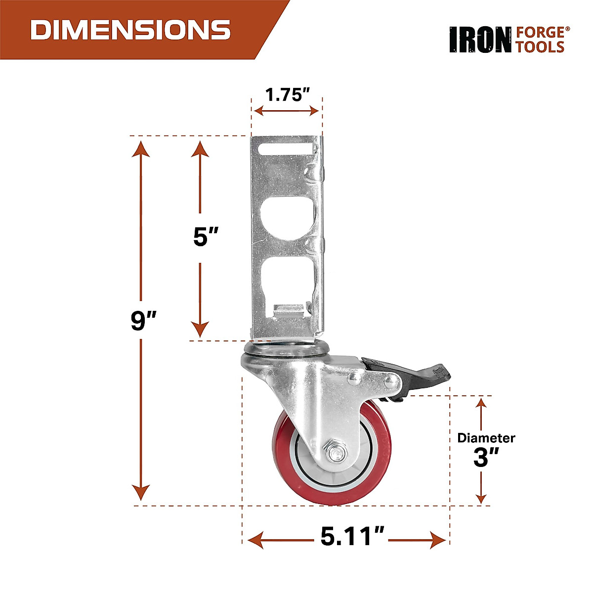 Iron Forge Tools Rolling Storage Rack Caster Wheels Heavy Duty - Set of 4 Locking Castor 3 Inch 530 lb Capacity for Boltless Self Locking Shelving Racks, Nylon and Steel Ball Bearing Wheels