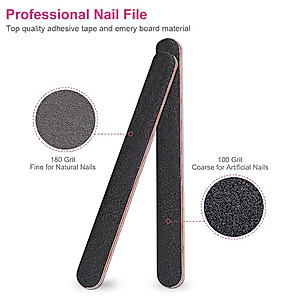 12Pcs Coarse Nail File Set Professional, Emery Boards for Nails 100/180 Grit, Heavy Duty Nail Files for Acrylic/Gel/Natural Nails, Large Nail Filer for Home and Salon Use