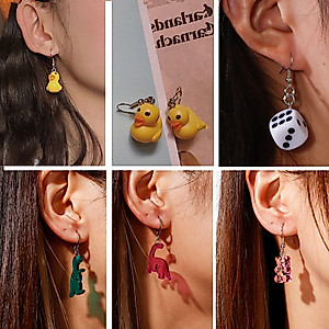 GIFIKOI 30 Pairs Weird Cute Funny Earrings Gummy Bear Duck Mushroom Flowers Drop Dangle Earrings for Women Aesthetic Earrings Food Animal Earrings Bulk