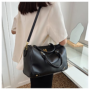 HANDAFA Boston Bag Zip Tote Handbag Vintage Shoulder Handbag With Adjustable Strap For Women(Black)