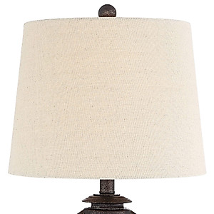 Franklin Iron Works Horace Rustic Farmhouse Table Lamps 25.25" High Full Size Set of 2 with Nightlight Miner Lantern Brown Oatmeal Tapered Drum Shade for Living Room Bedroom House Bedside Nightstand