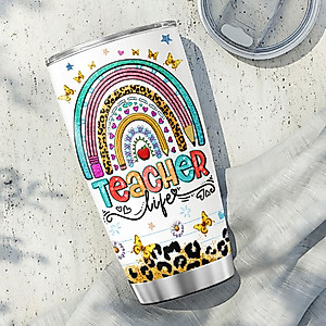 JENOIS Teachers Teaching Teach, Tumbler 20 Oz With Lid And Straw, Teacher Gifts, Appreciation Gift Tumblers Coffee Cups Pack For Steel Women Music Stainless