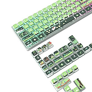 120 Key PBT Pudding Keycap Set ASA Profile with Transluscent PC Layer Dye-Sub Jungle Theme for 61/68/84/98/100/104Key TKL Cherry MX Gateron Kailh Cross Type Switch ANSI Mechanical Keyboard DIY(Green)