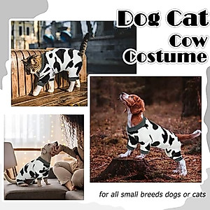 DENTRUN Small Dog Winter Warm Clothes Funny Puppy Milk Cow Sweater Costumes, Small Breed Pets Dog Cat Onesies Soft Flannel Pajamas