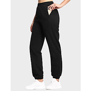THE GYM PEOPLE Women's Fleece Sweatpants Warm Workout Joggers Pants with Pockets Black