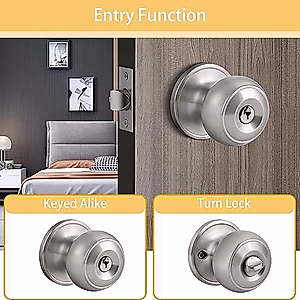 Knobonly 2 Pack Keyed Alike Door Knobs with Lock and Key, Entry Door Lock with Same Keys, Front Door Handles Lock with Key, Brushed Nickel Door Knobs with Lock and Keyes