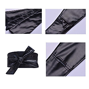 Woman Wide PU Leather Belt Obi Belt Self Tie Cinch Belt Wrap Around Bowknot Waistband Bright Color for Dress