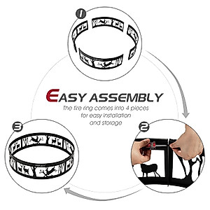 DORTALA 36’’ Metal Fire Pit Ring, Thick Metal Deer Fire Ring with Extra Poker,Wood Burning Campfire Ring with Pattern, Heavy Duty Round Bonfire Liner for Camping Beach Backyard