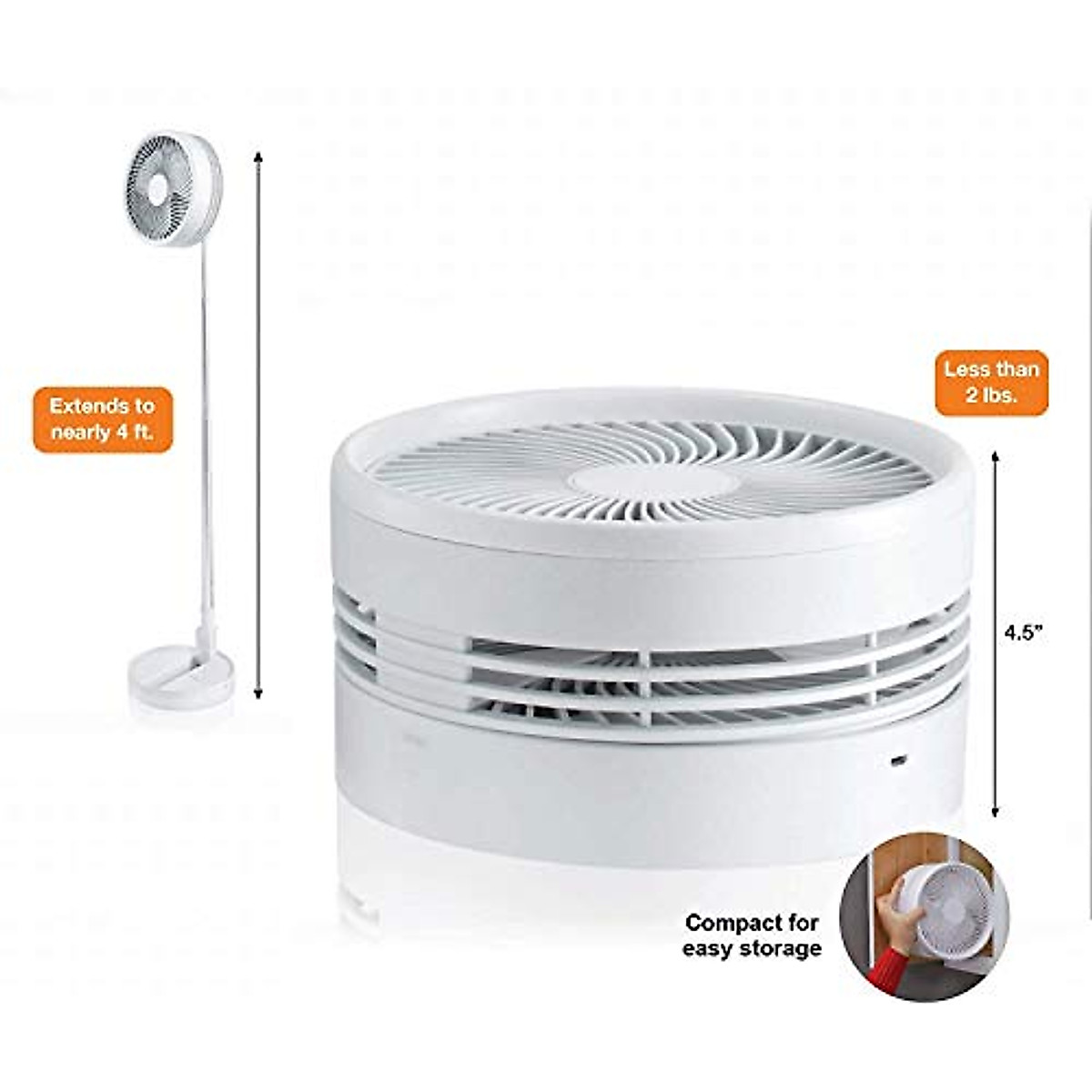 Bell+Howell My Foldaway Fan Rechargeable Fan Ultra Lightweight Portable Compact Extendable to 4 Feet High with 3 Speed Modes As Seen On TV