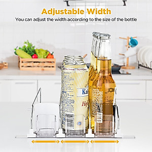 OTraki Fridge Drink Organizer Adjustable 3 Rows Soda Organizer for Refrigerator with Pusher Glide 15Inch Length & Width Fridge Spring Loaded Drink Can Dispenser Storage Hold up to 15pcs Cans, Clear