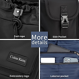 Colins Keirs Laptop Backpack 17 Inch. Drawstring Anti-theft Waterproof Tech Backpack with Laptop Compartment, Black 30L
