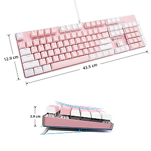 Merdia Mechanical Keyboard Gaming Keyboard | Blue Switch, Pink & White Color, White Backlit Keyboard | 104 Keys US Layout | Wired Gaming Keyboard | Hot Swappable Mechanical Keyboard | PC Keyboard