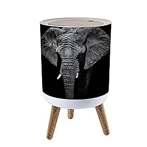 KCDCYCZEAL Small Round Trash Can Monochrome Portrait Elephant Recycle Bins with Press Top Lid Dog Proof Wastebasket for Kitchen Bathroom Bedroom Office 7L/1.8 Gallon
