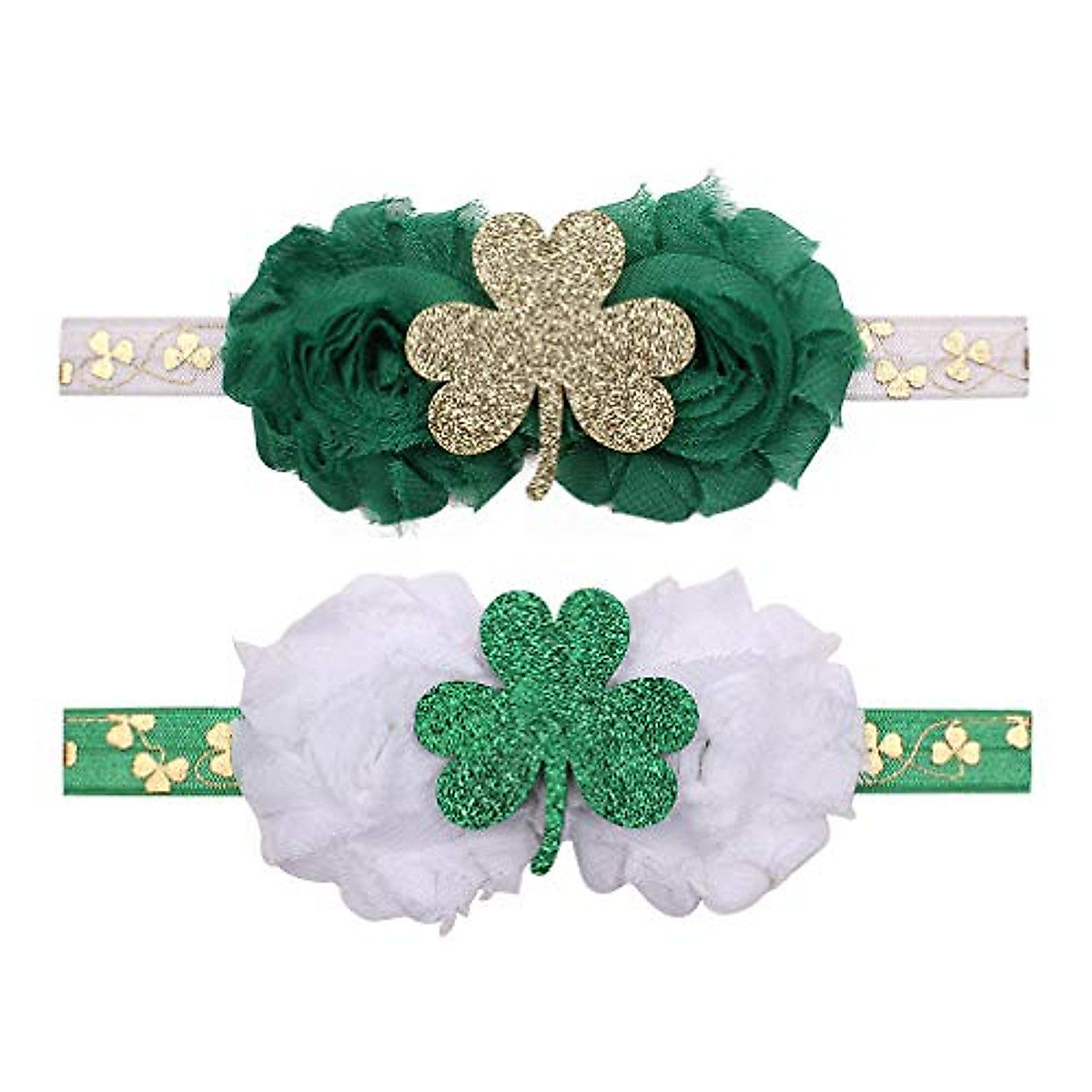 YanJie St. Patrick's Day Baby Girl Hairbands - Shabby Chiffon Gold Metallic FOE Headband Hair Accessories for Birthday Gift (St FOE, free)
