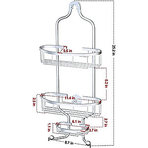 GAOKASE Shower Caddy Over Shower Head, Hanging 3-Tier Bathroom No Drilling Shower Organizer Aluminum 2-Hooks for Towel Soap Conditioner