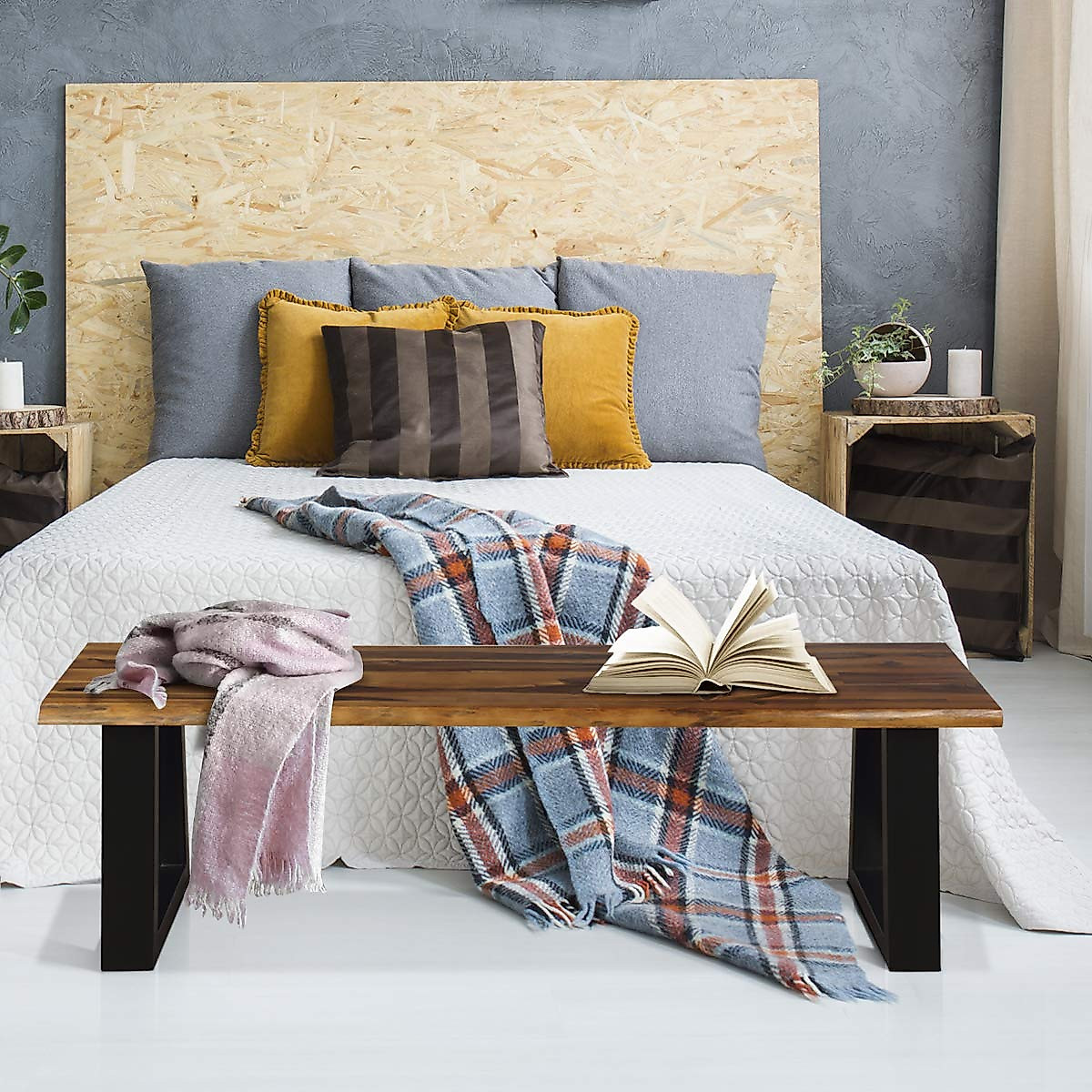 Giantex Wooden Dining Bench Seating Chair Rustic Indoor &amp;Outdoor Furniture (Rustic Brown&amp;Black)